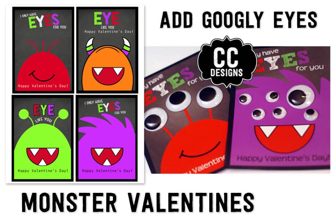 PRINTABLE Monster Love Googly Eyes Valentine Cards Classroom Monster ...
