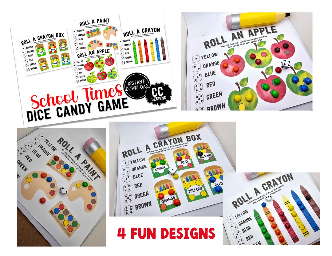 PRINTABLE School Times Dice Candy Game Back to School Welcome Back Dice ...
