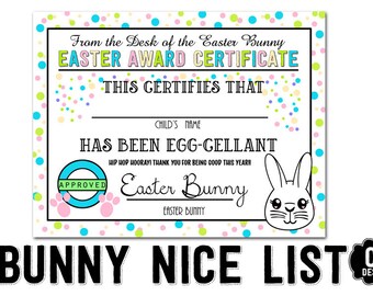 Easter Bunny Certificate - Etsy