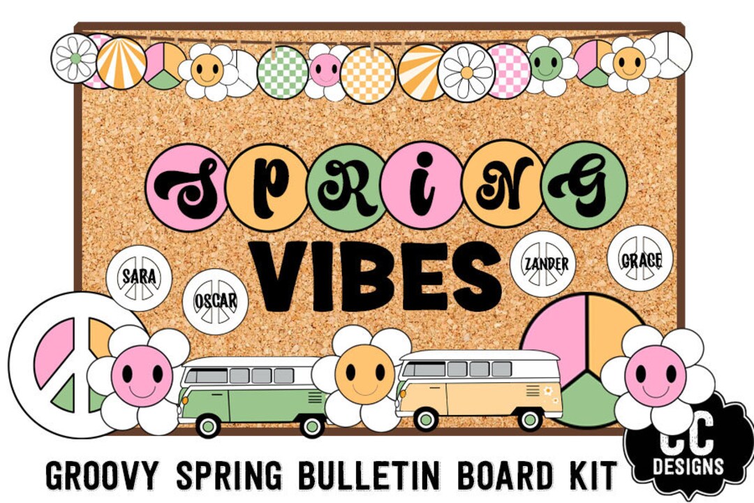 Groovy Spring Bulletin Board Printable Kit Spring Kit With Activities ...