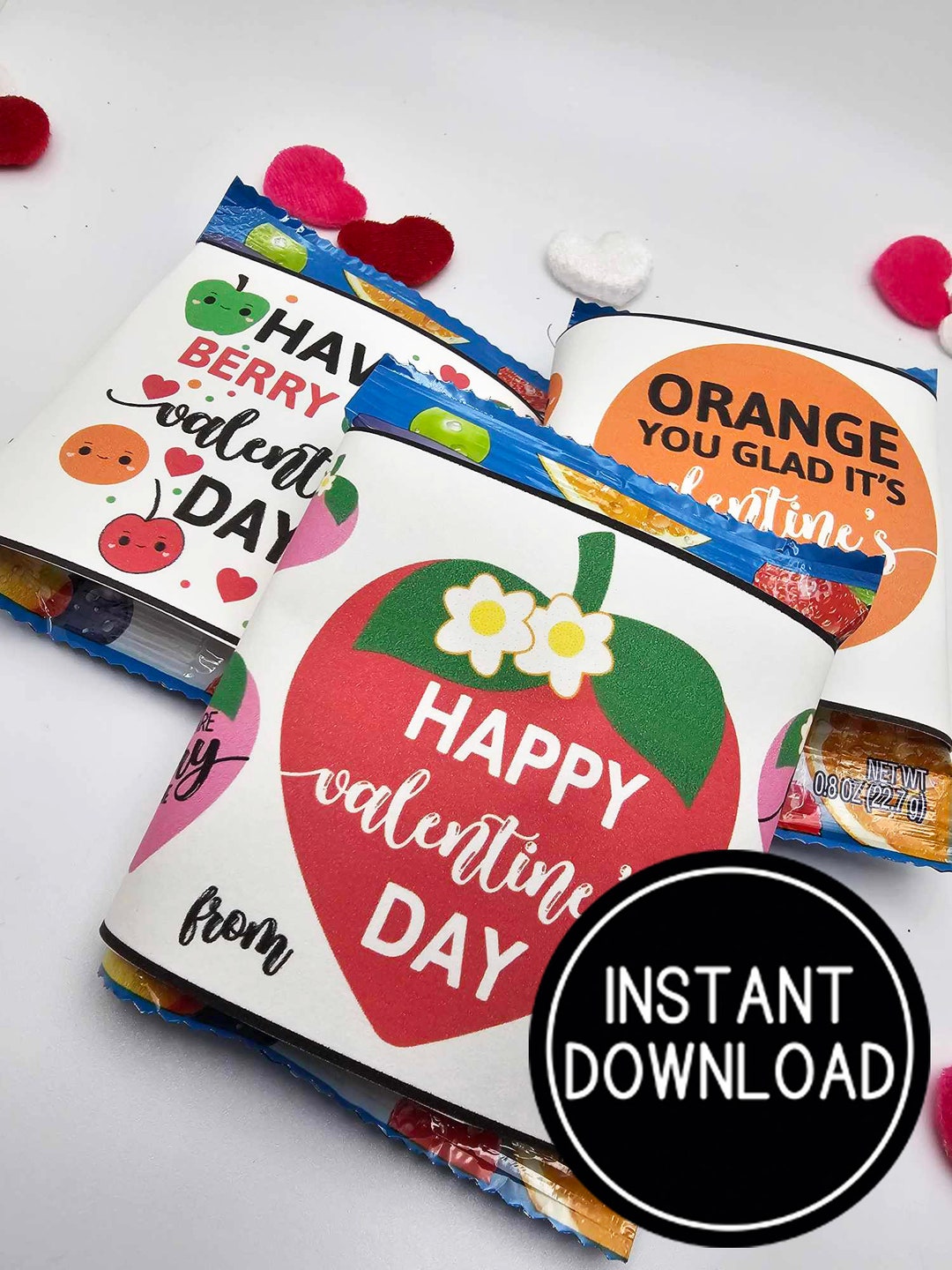 Valentine Printable Card Fruit Snack Valentine's Day Tag Favor Wrapper ...