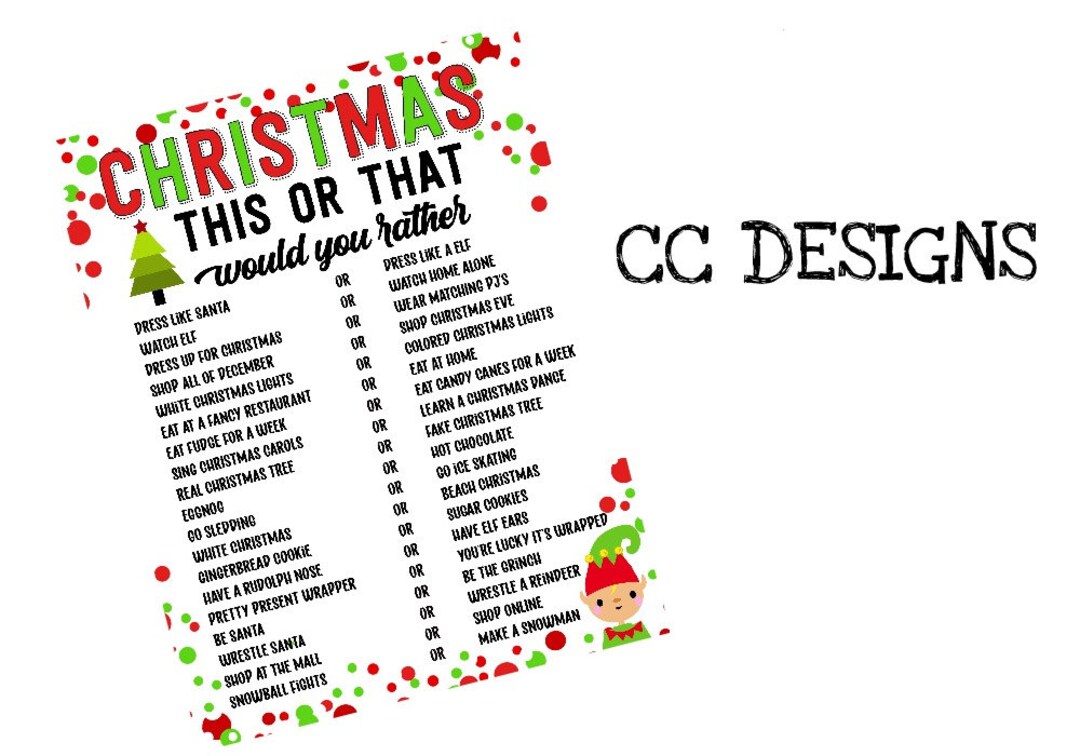 PRINTABLE This or That Would You Rather Christmas Digital Game Holiday ...