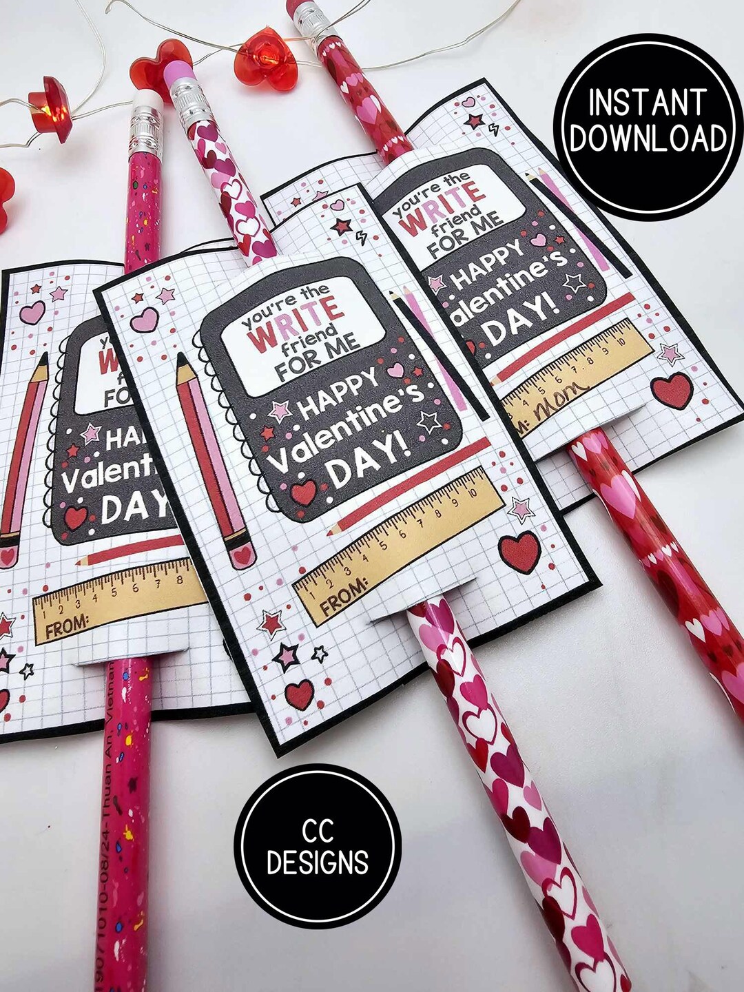 Valentine Pencil Toppers Card Party Favor Pencil Topper Favor Printable ...