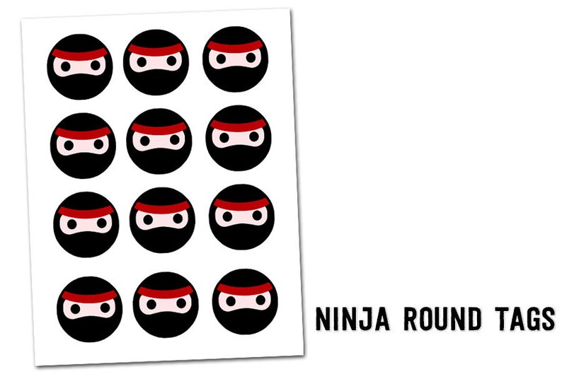 PRINTABLE Round Ninja Faces Tags Labels Ninja Love Toppers - Etsy