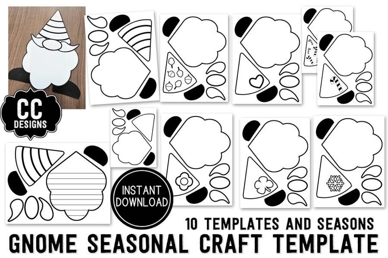 Gnome Craft Holiday Art Template Project for Holidays and Season Cute ...
