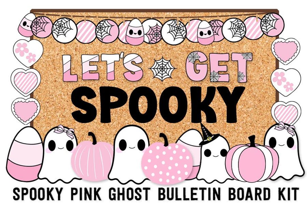 Spooky Pink Ghost Bulletin Board Kit | Let's Get Spooky Classroom Decor ...