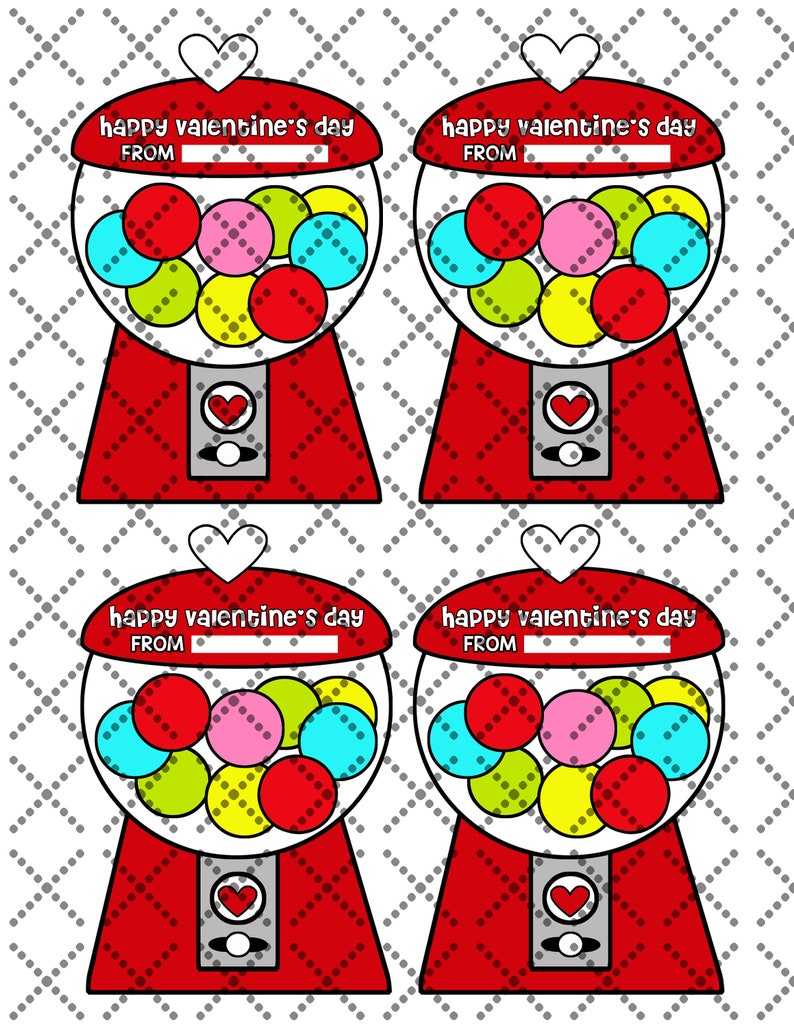 PRINTABLE Gumball Valentine Love Digital Favor Card Cut Out Die Cut ...