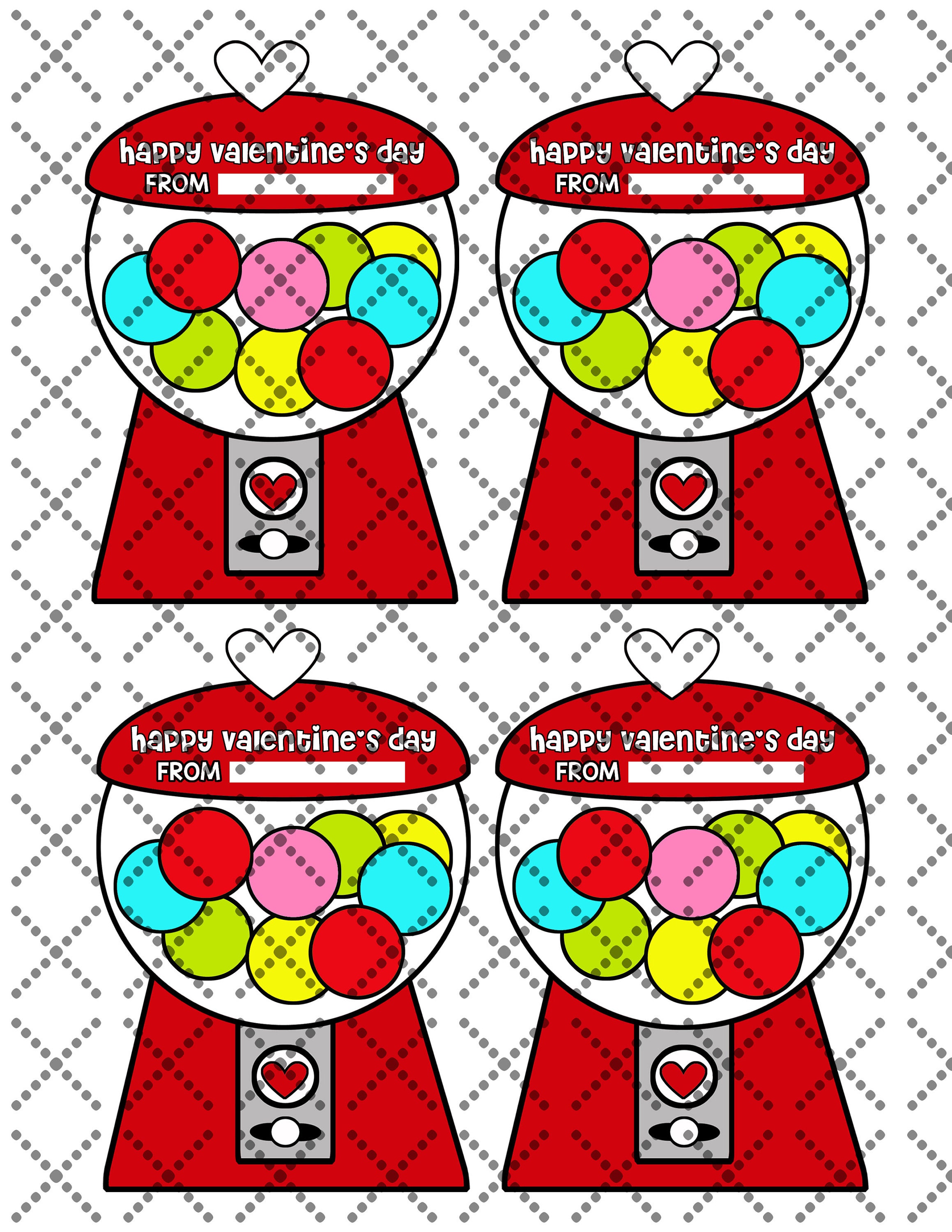 PRINTABLE Gumball Valentine Love Digital Favor Card Cut Out - Etsy