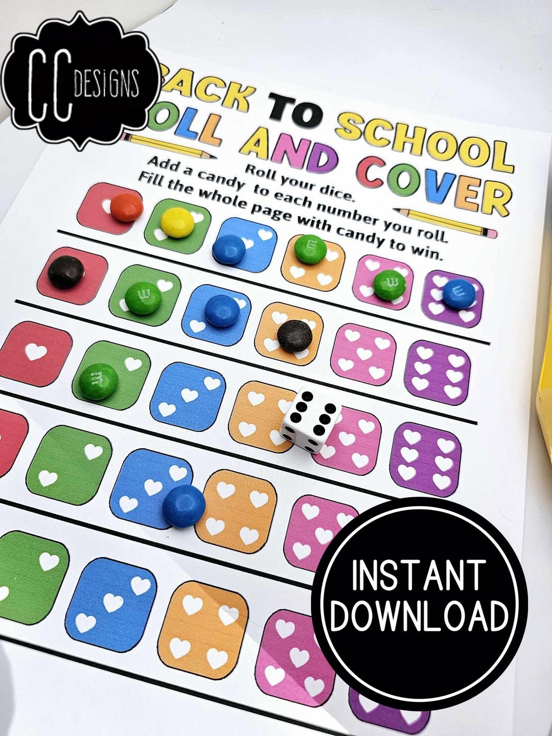 Back to School Printable PDF Back to School Roll and Cover Game Instant ...