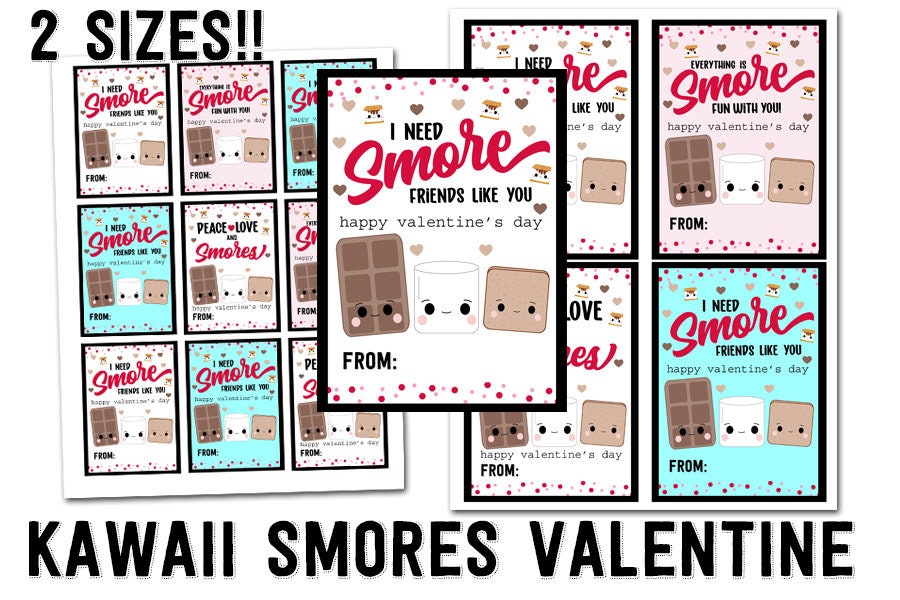 PRINTABLE SMORES Friend Valentine Favor Card Digital Tags for Valentine ...