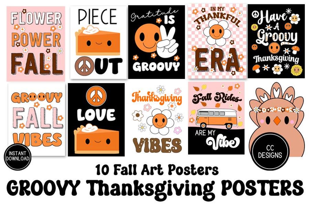 Groovy Thanksgiving Poster Art Pack Classroom Poster Thanksgiving Set ...