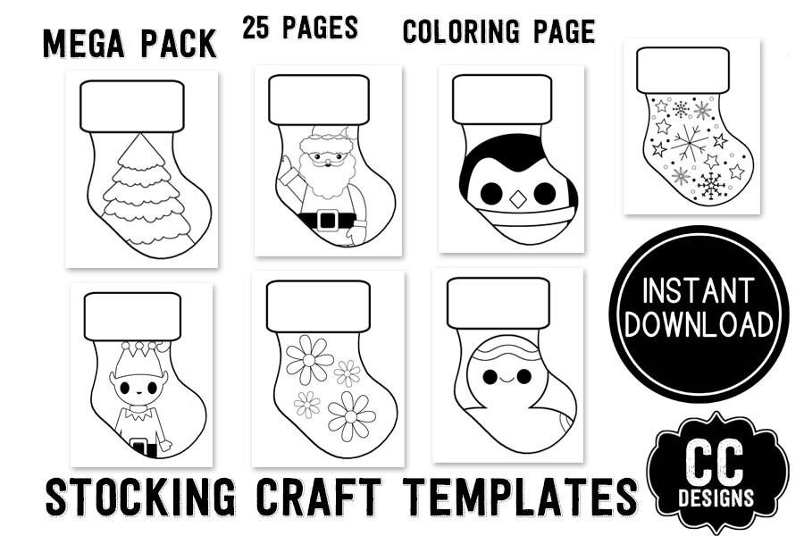 Stocking Christmas Cut Out Craft Template Teacher Coloring Pages Lined ...