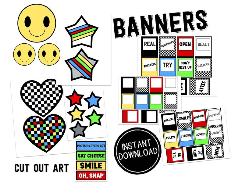 PRINTABLE Camera Bulletin Board Kit Door Instant Camera Film Art Craft ...