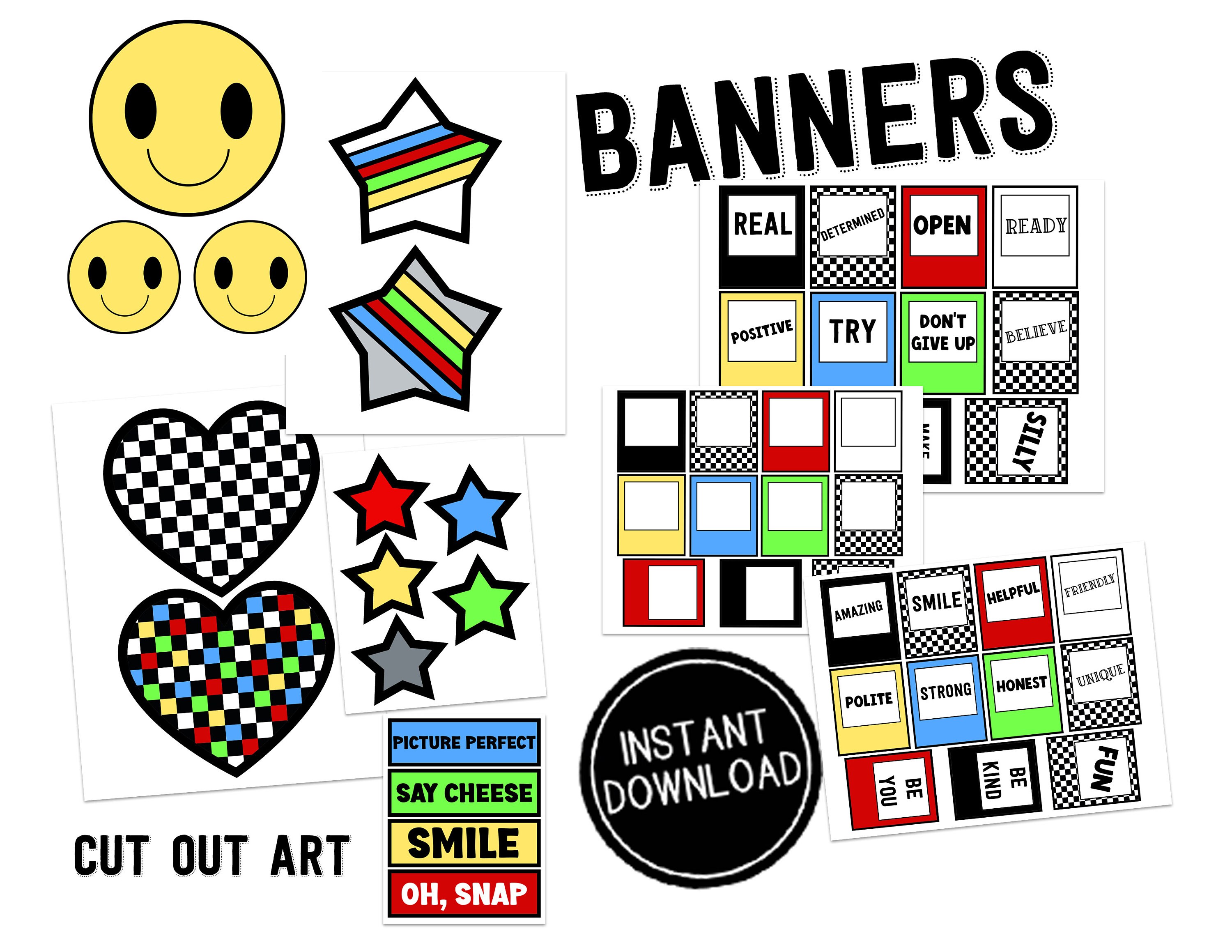 PRINTABLE Camera Bulletin Board Kit Door Instant Camera Film Art Craft ...