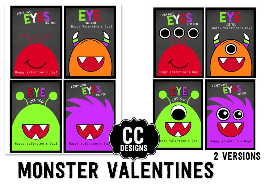 PRINTABLE Monster Love Googly Eyes Valentine Cards Classroom - Etsy