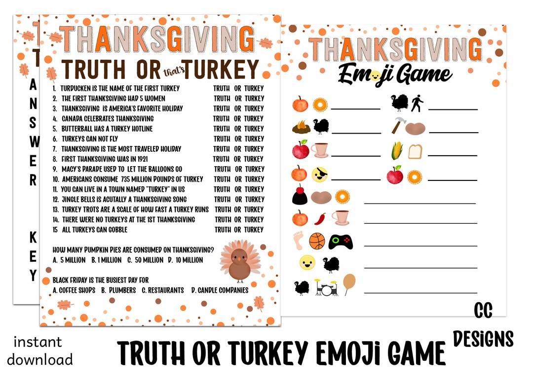 Thanksgiving Turkey Games -emoji Game and Truth or Turkey Party Games ...
