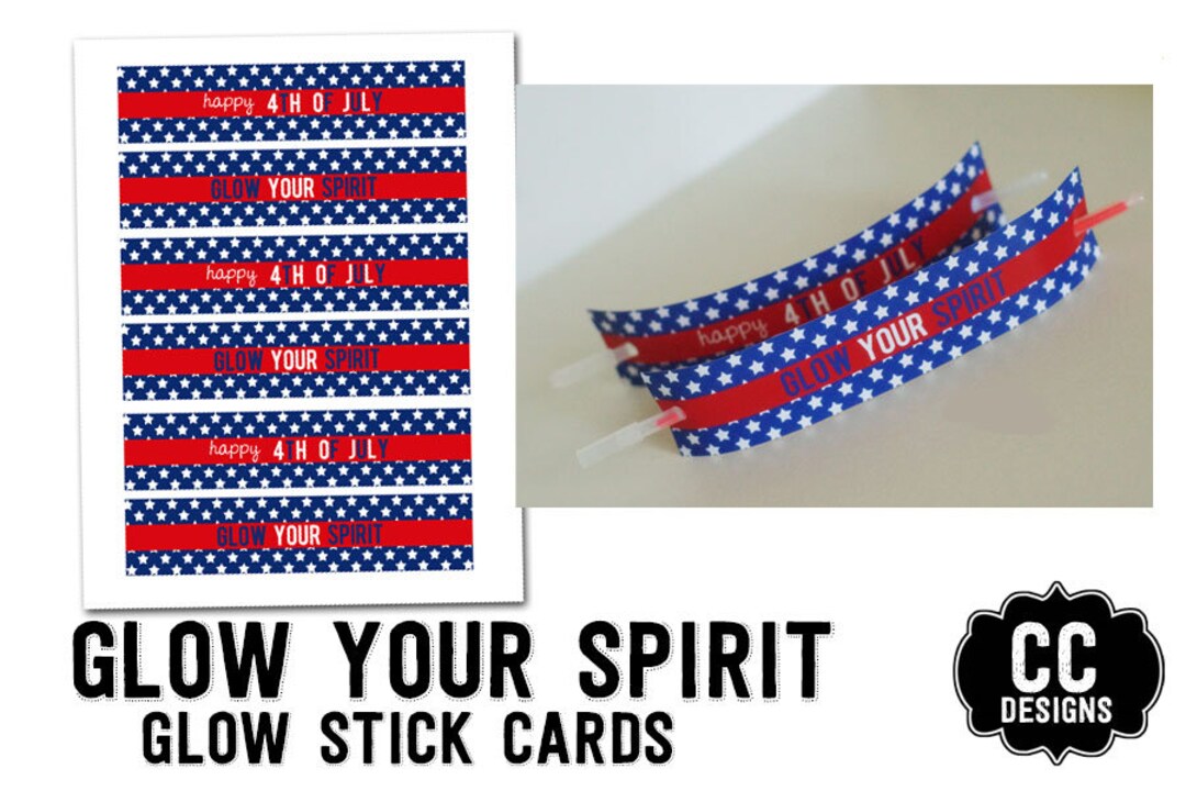 PRINTABLE July 4th Glow Stick Cards Glow Stick Party Card 4th of July ...