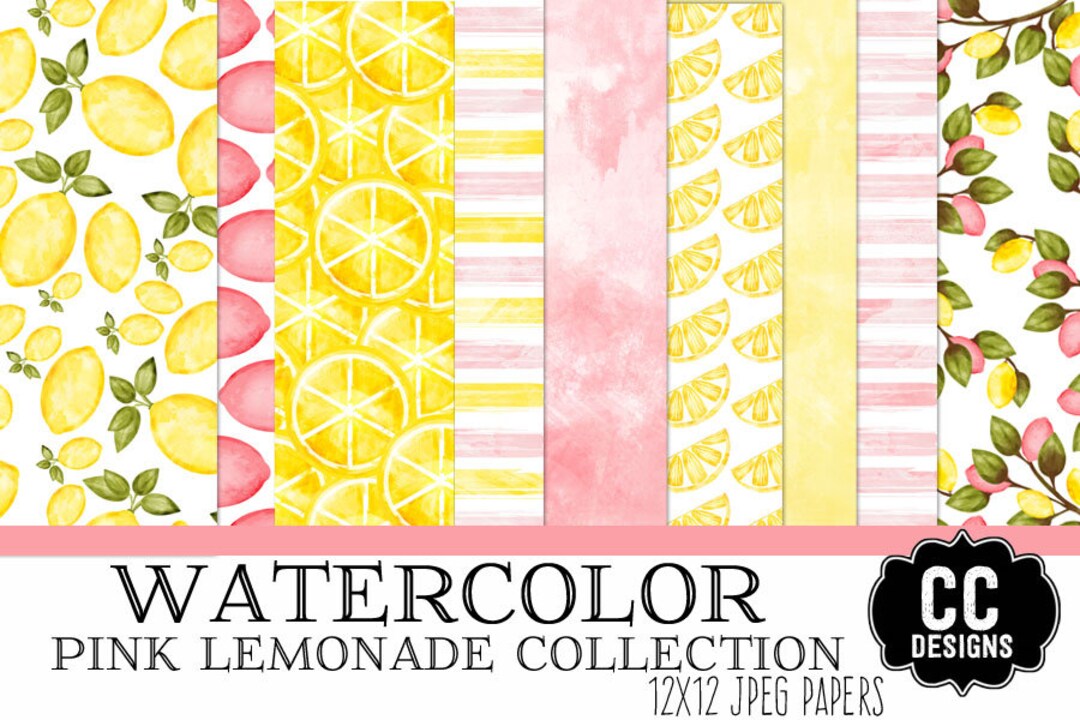 Pink Lemonade Watercolor 12 X 12 Papers Illustration Digital Papers - Etsy