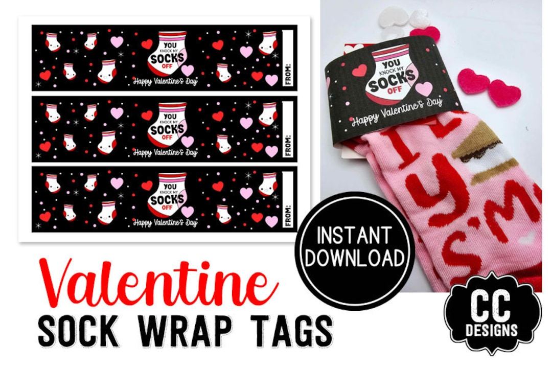 Valentine Printable Sock Wrapper Tags Tags for Socks Valentine's Day ...