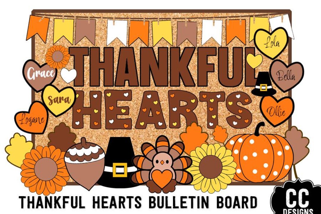 Thankful Hearts Thanksgiving Turkey Bulletin Board Kit Kit for School ...