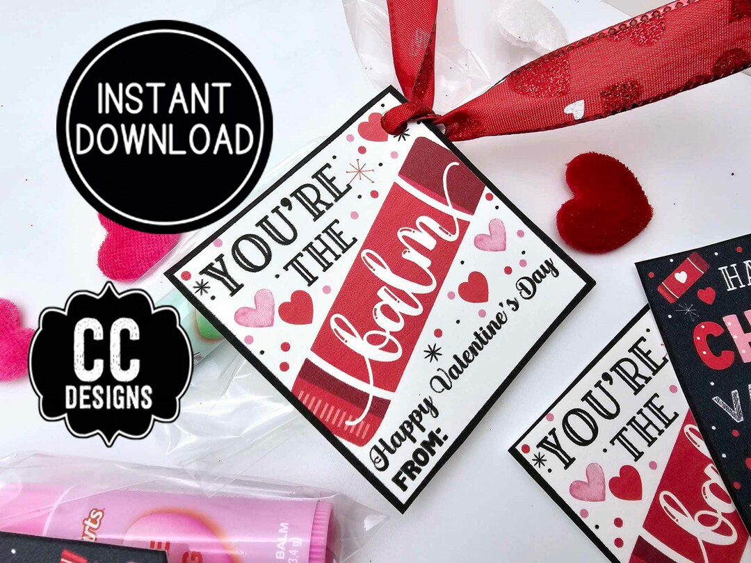 Chapstick Lip Gloss Balm Valentine Card Printable Favor Tag Square ...