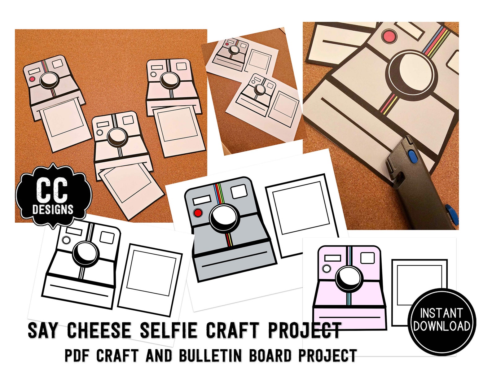 PRINTABLE Camera Bulletin Board Kit Door Instant Camera Film Art Craft ...