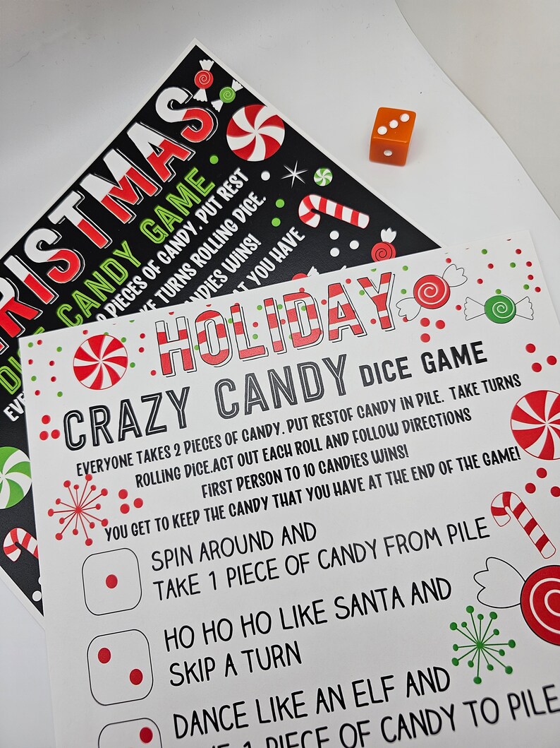 Christmas Roll the Dice Crazy Candy Charades AND Candy Swap Fun Family ...