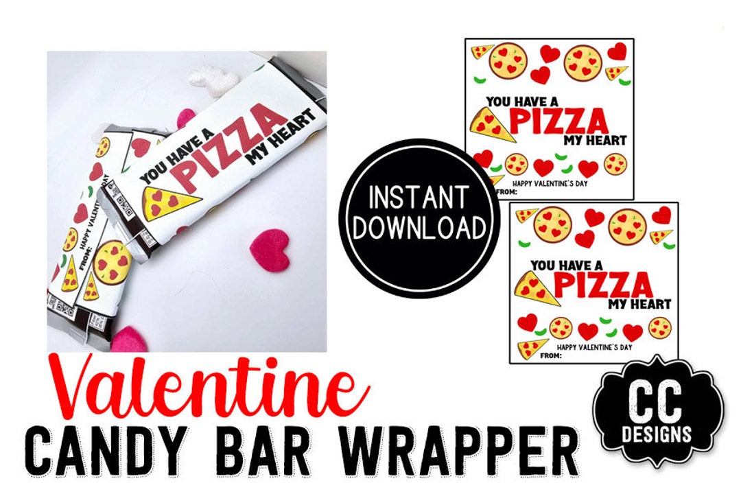 Pizza My Heart Valentine Candy Wrappers Valentine's Day Printable Candy ...