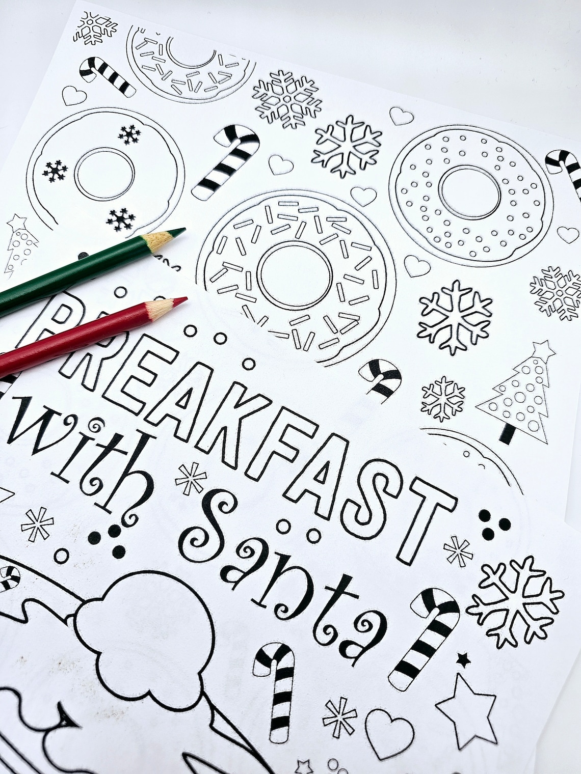 PRINTABLE Breakfast With Santa Coloring Page Santa Claus and Donuts ...