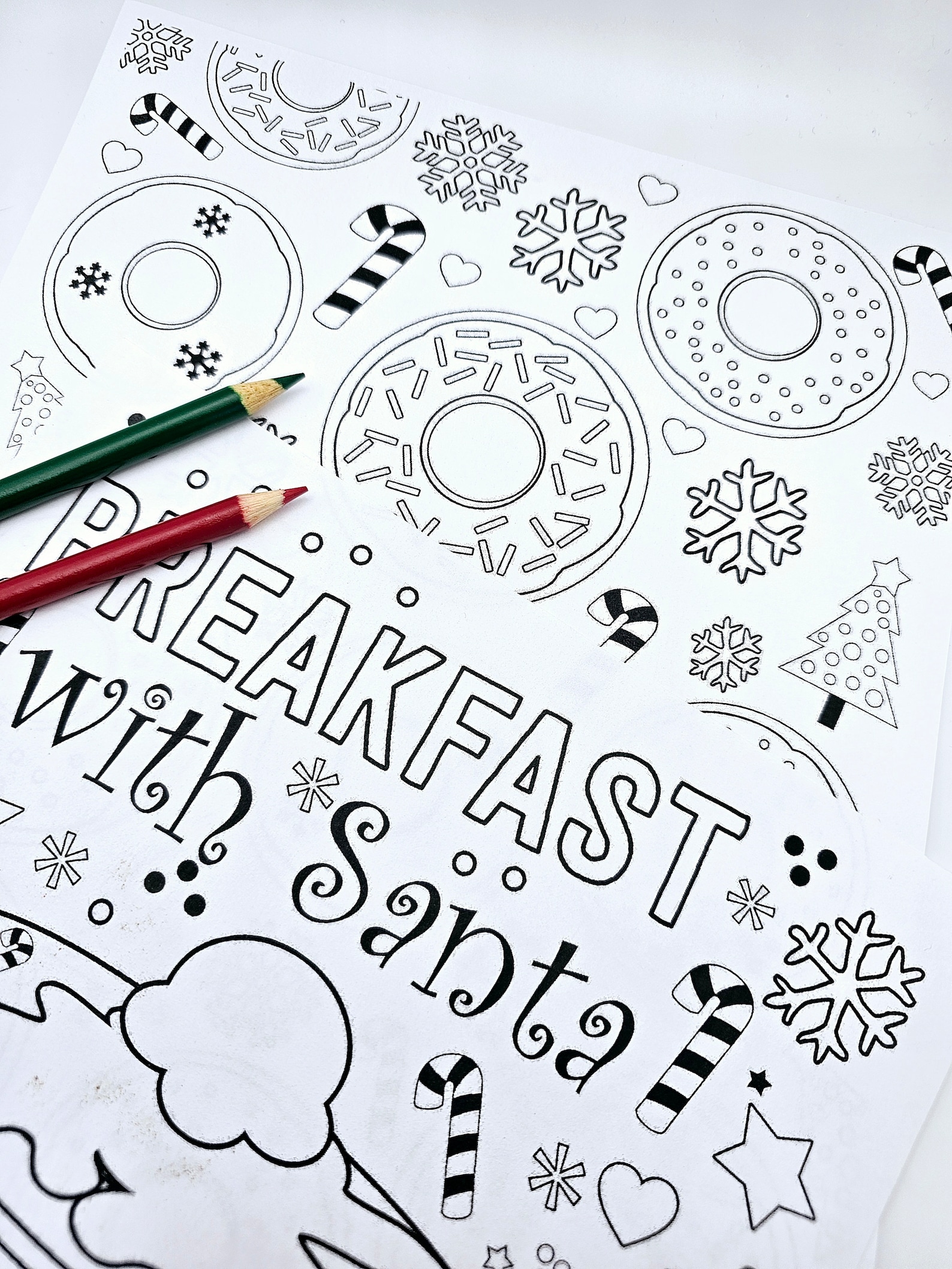 PRINTABLE Breakfast With Santa Coloring Page Santa Claus and Donuts ...