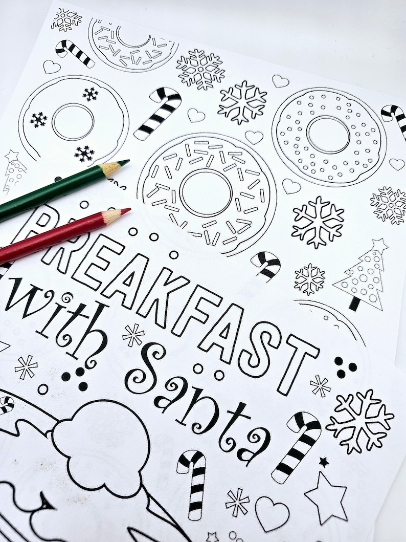 PRINTABLE Breakfast With Santa Coloring Page Santa Claus and Donuts ...