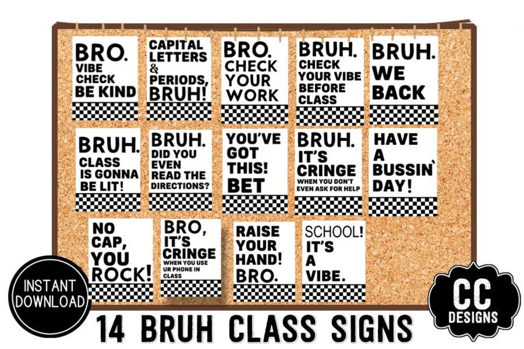 Bruh Class Posters Bro Back to School Funny Signs Middle School or ...
