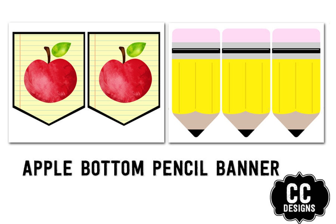 Printable Apple Bottom Pencils Banner Pendant School Banner Blank ...