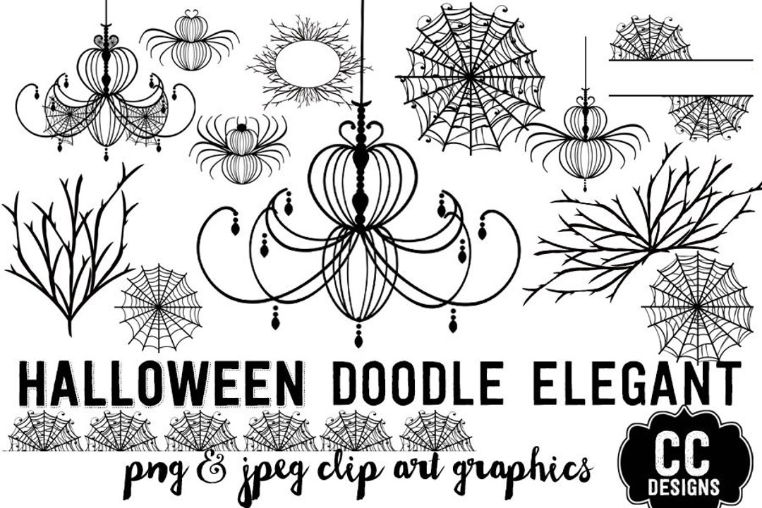 Halloween Doodle Elegant Digital Clip Art Illustrations - Etsy