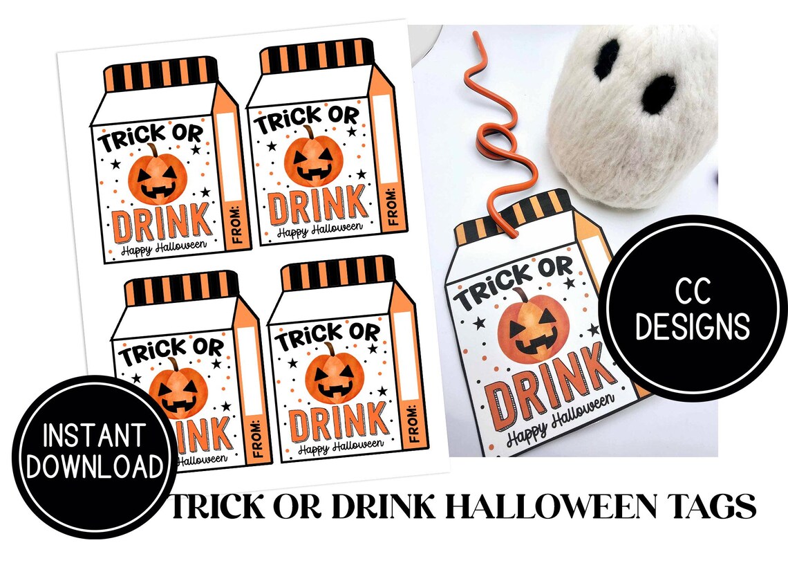 Halloween Straw Drink Party Favor Tags Milk Carton Straw Tags Fall ...