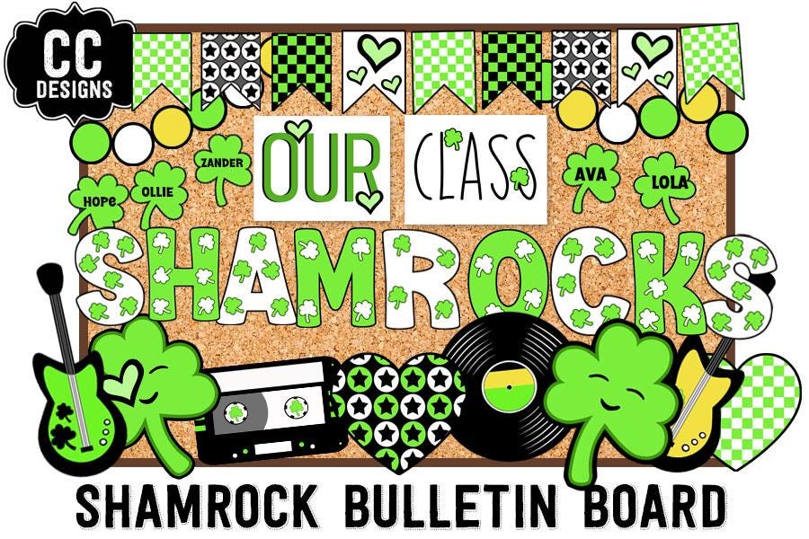St. Patrick's Day Shamrock Bulletin Board Kit Shamrock Door Kit Clover ...