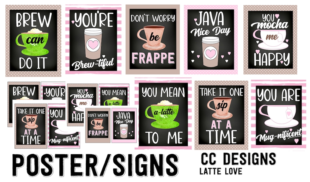 PRINTABLE Latte Love Coffee Signs Bulletin Boards Classroom Decor Party ...