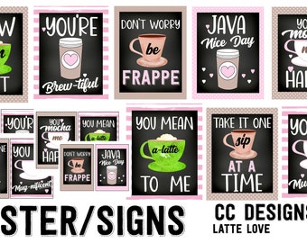 PRINTABLE Latte Love Coffee Signs Bulletin Boards Classroom Decor Party ...