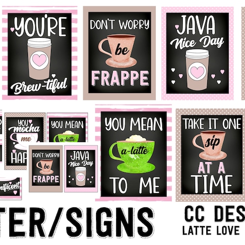PRINTABLE Latte Love Coffee Signs Bulletin Boards Classroom - Etsy