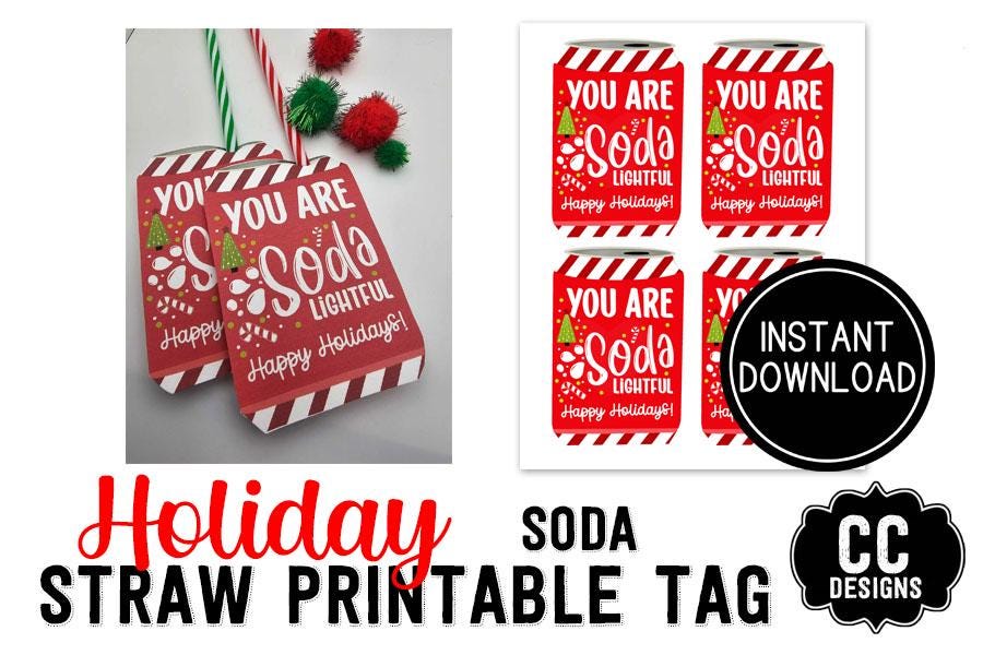 Christmas Soda Printable Party Favor Tags Crazy Straw Holiday Tags ...