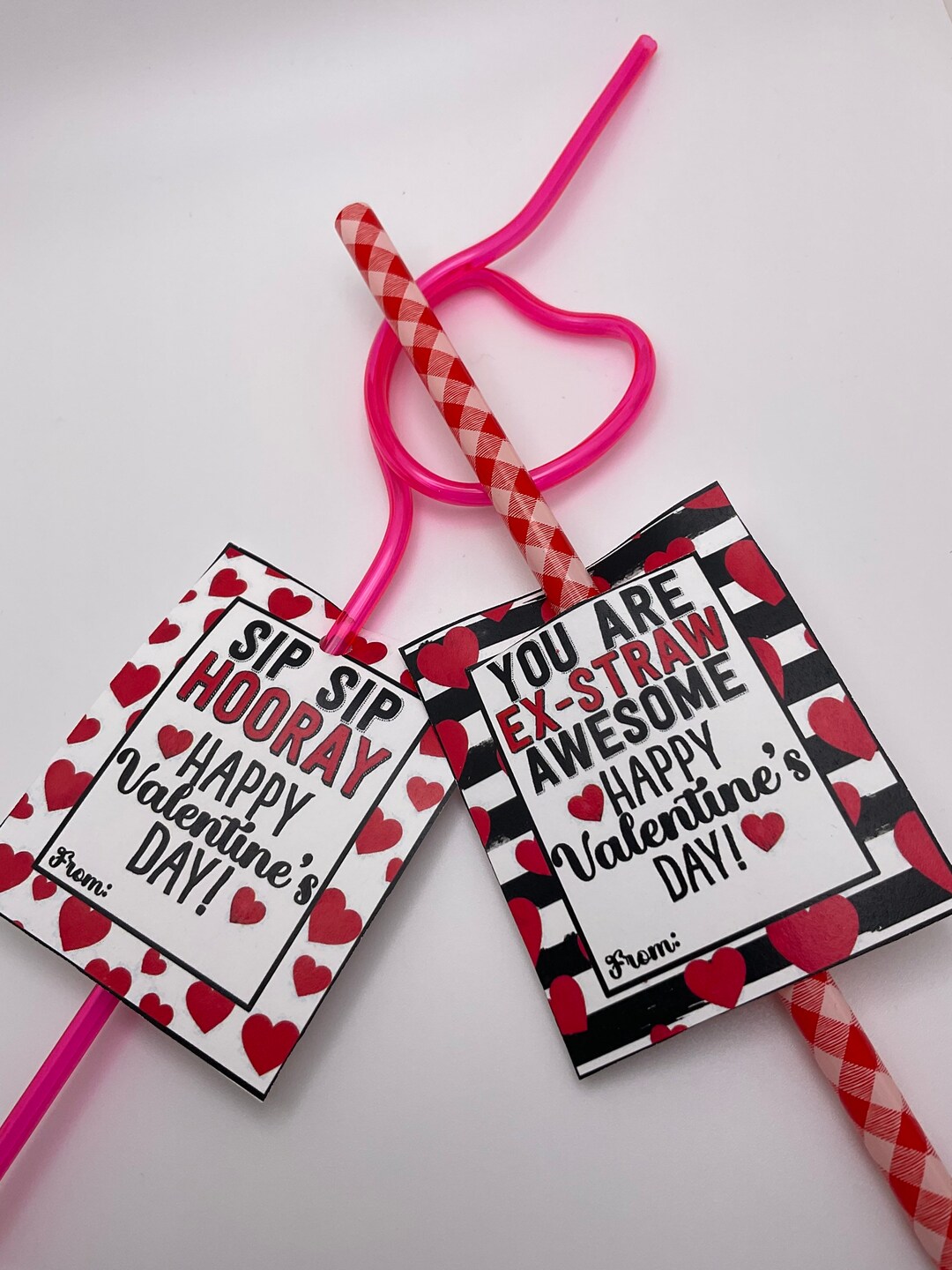 Printable Straw Tags Valentine Favor Cards Valentine Printable for Kids ...