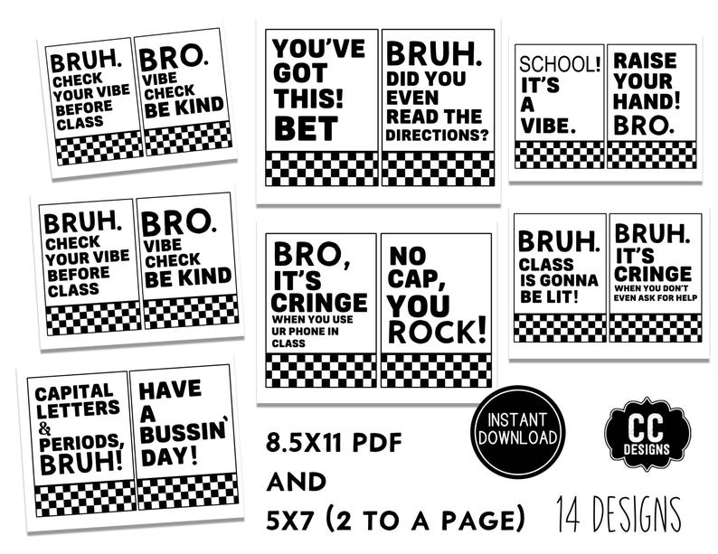 Bruh Class Posters Bro Back to School Funny Signs Middle School or ...