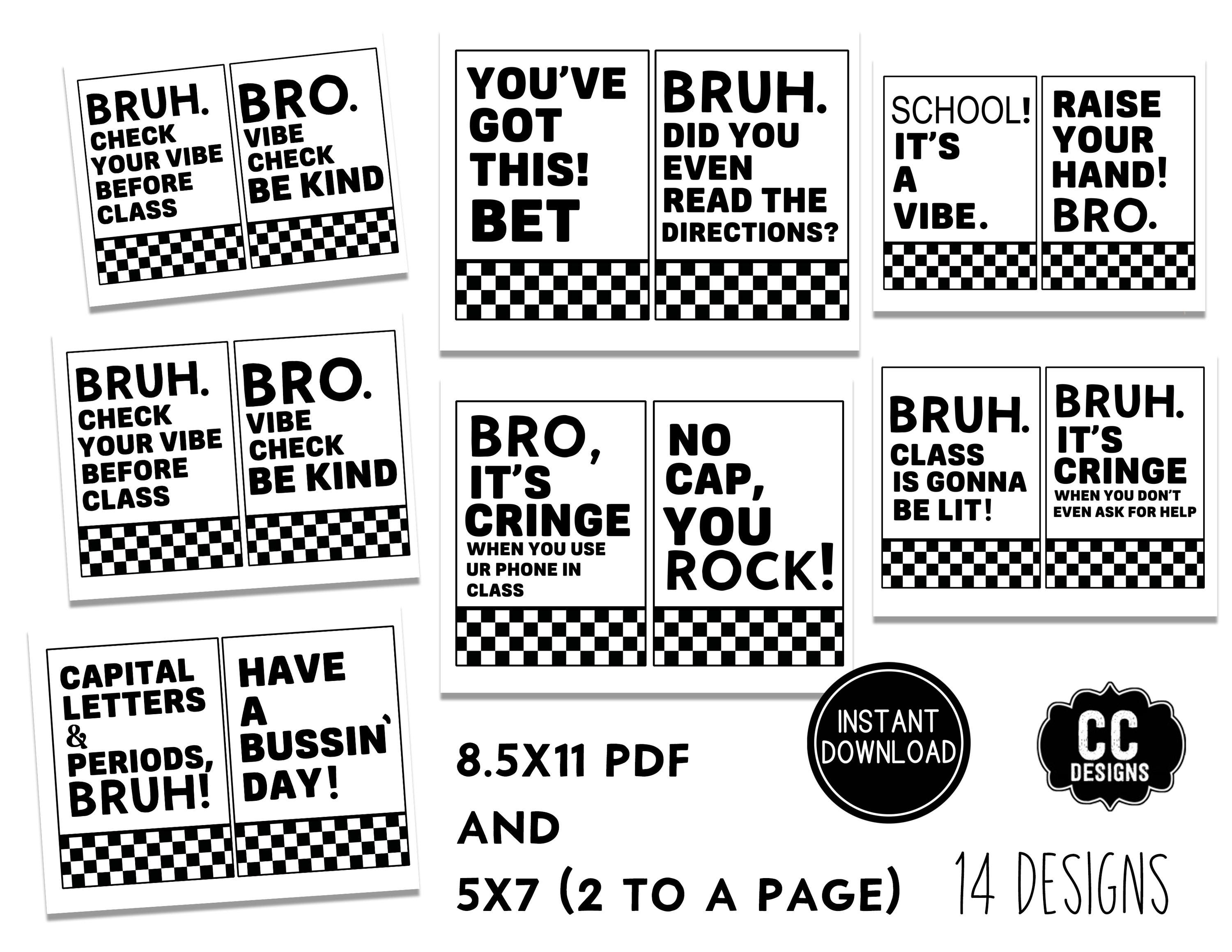 Bruh Class Posters Bro Back to School Funny Signs Middle School or ...