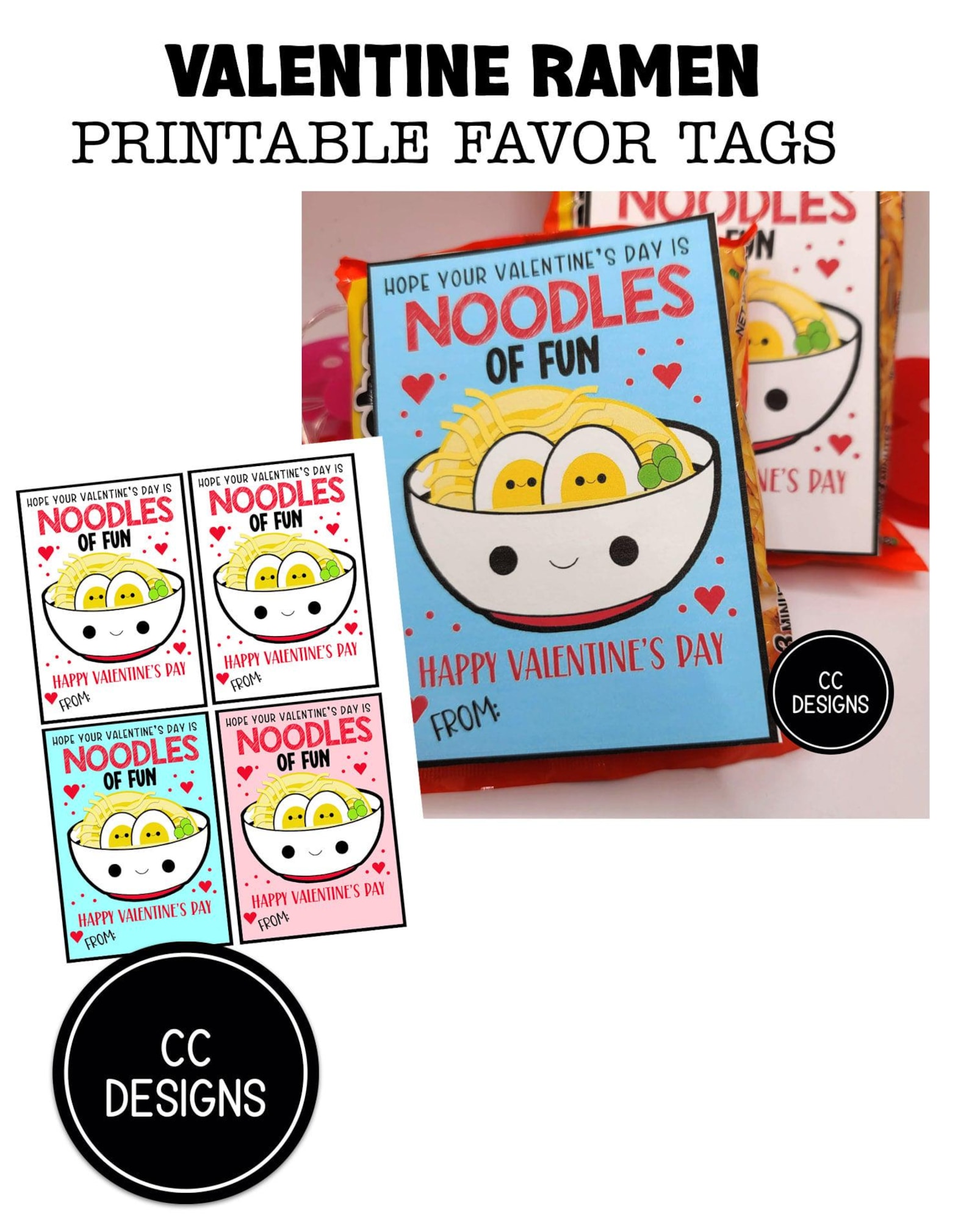 Ramen Valentine Tags Printable | Noodles of Fun Valentine | Ramen ...