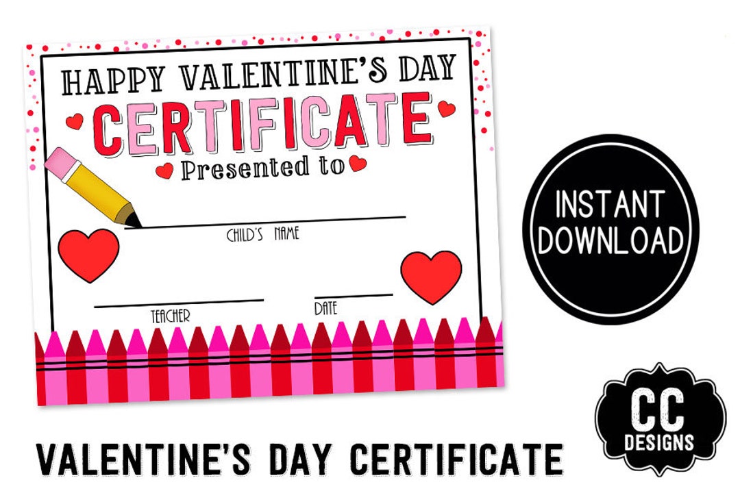 Valentine School Certificate Digital Printable Award Valentine's Day ...