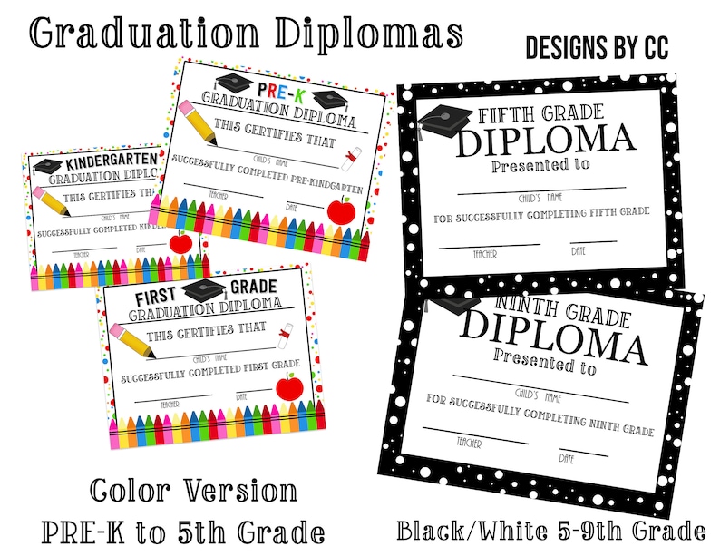 Printable School Diploma Certificates School Diploma Template Prek- 9th ...