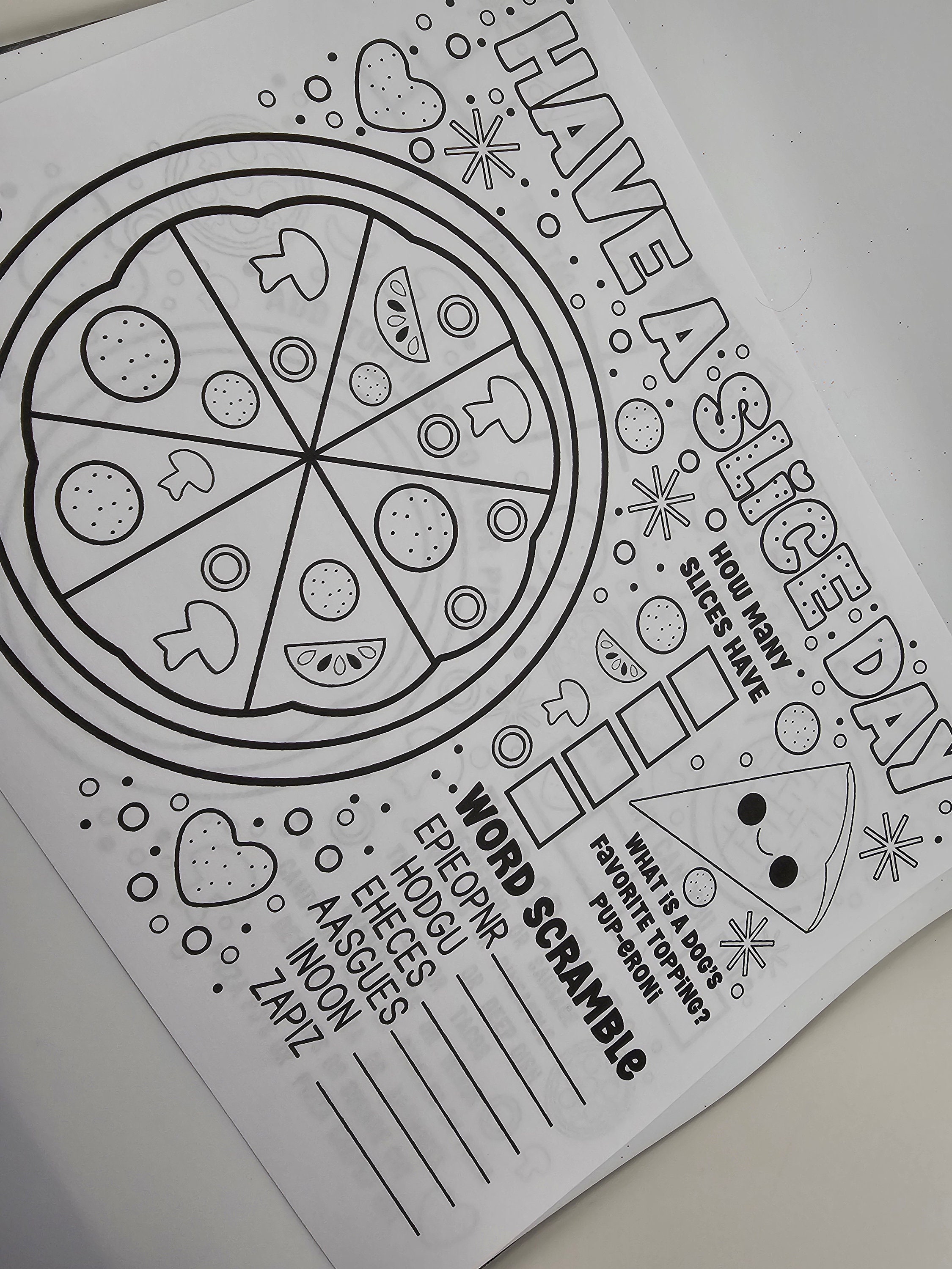 Pizza Party Doodle Coloring Activity Placemat Coloring Page for Pizza ...