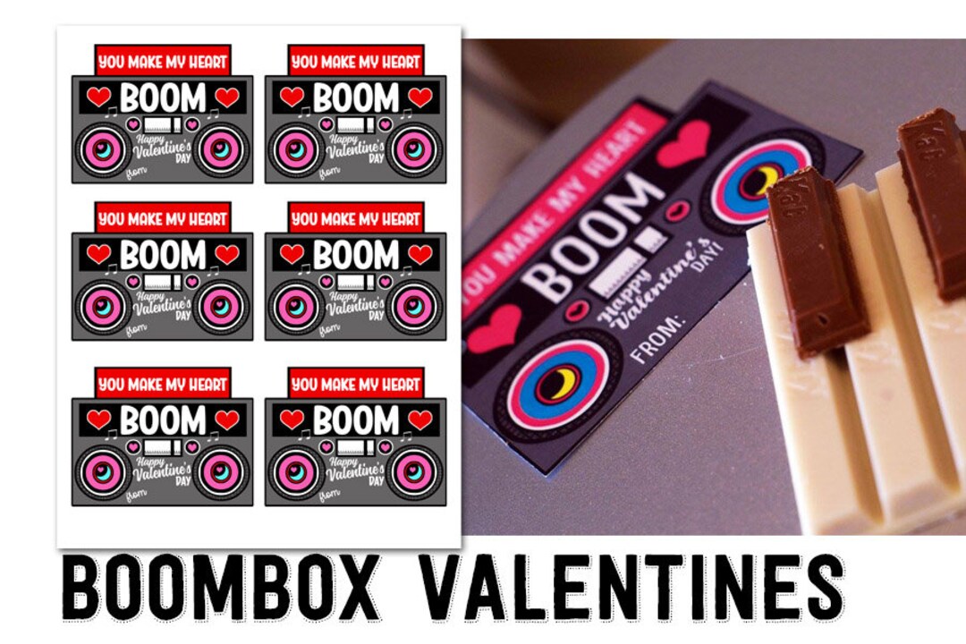 PRINTABLE Boombox and Hearts Digital Valentine Cards Valentine Cards ...