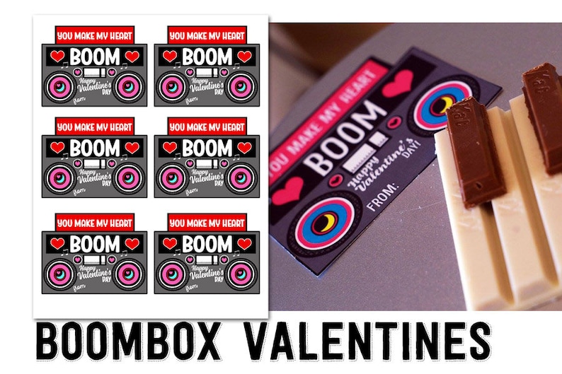 PRINTABLE Boombox and Hearts Digital Valentine Cards Valentine Cards ...