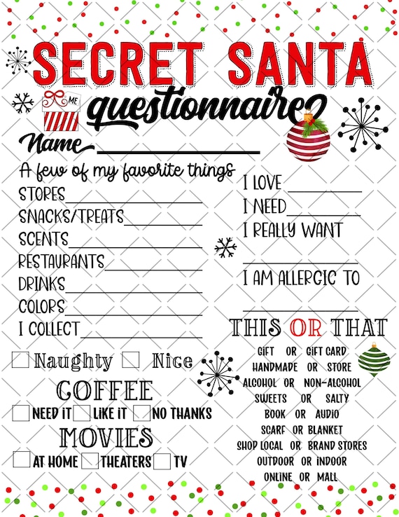 Secret Santa Questionnaire In Spanish